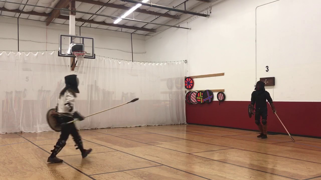 Spear axe and shield fighting - YouTube