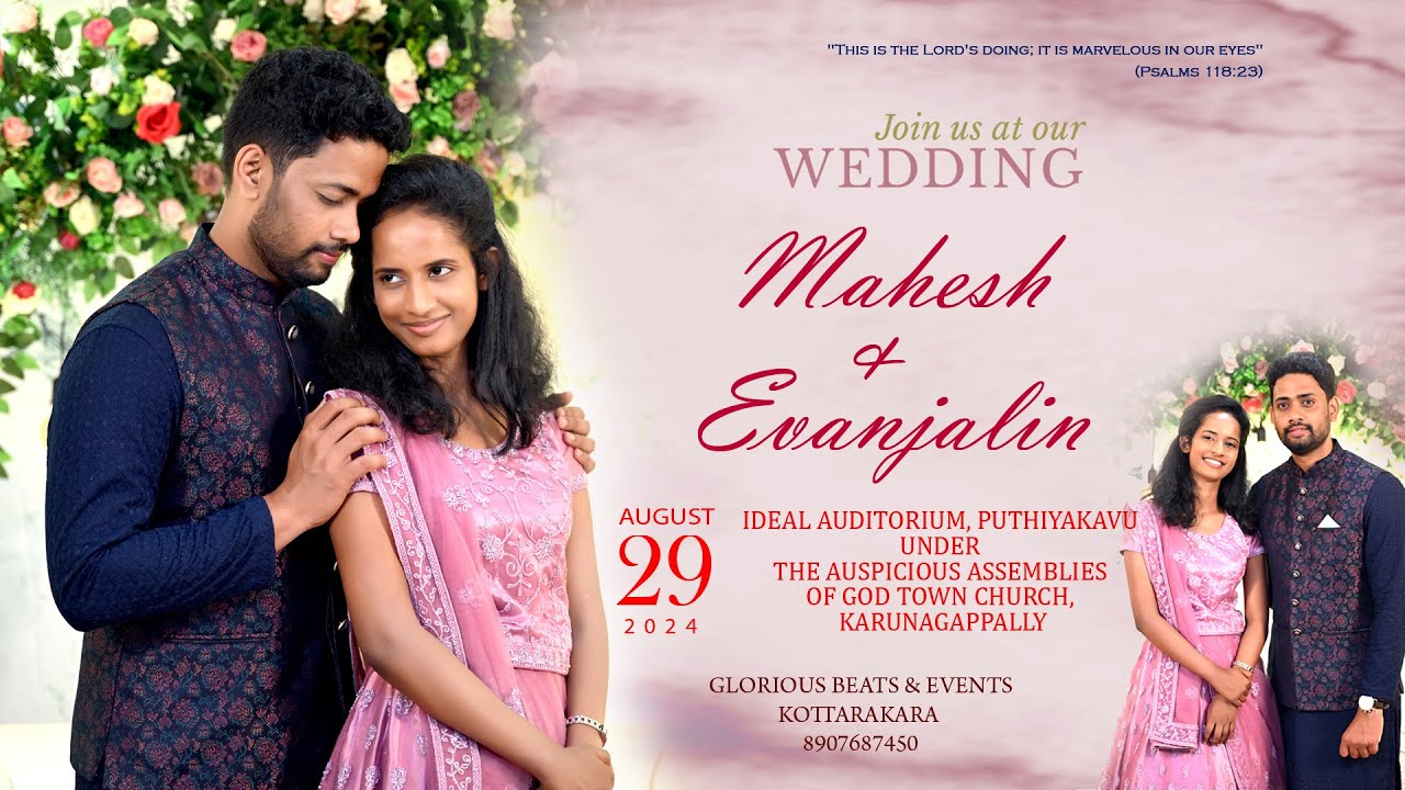 WEDDING CEREMONY OF MAHESH & EVANJALIN || 29-08-2024 || GLORIOUS BEATS ...