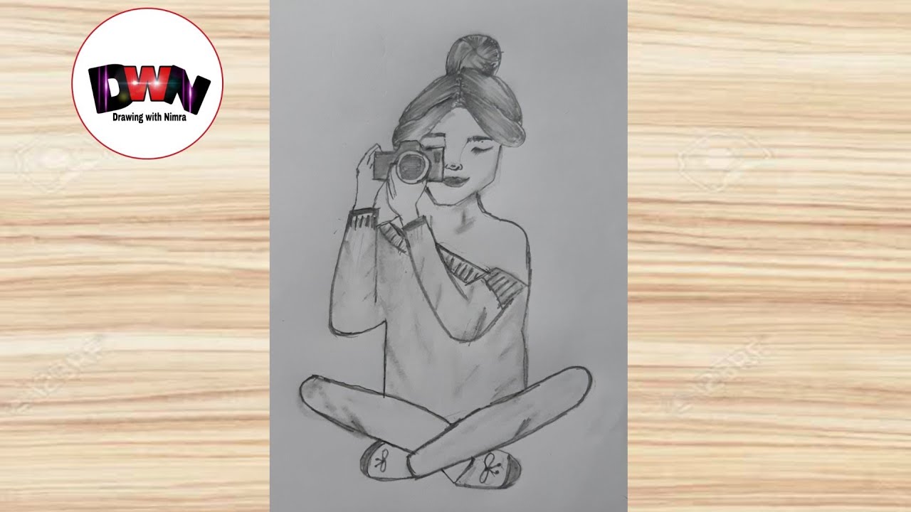 Girl with Camera Drawing || Step by Step || Pencil Sketch || Girl ...