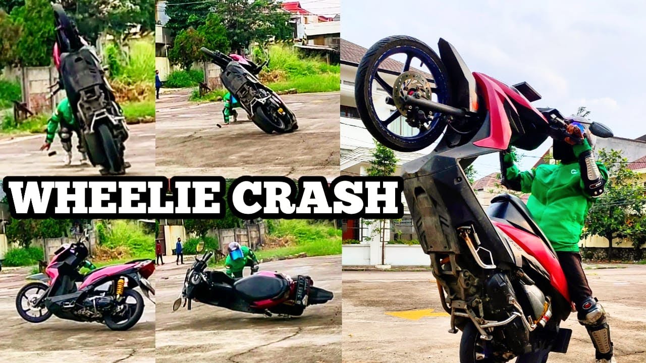 WHEELIE CRASH | MANG GRAB BELAJAR WHEELIE SAMPAI CRASH !!! - YouTube
