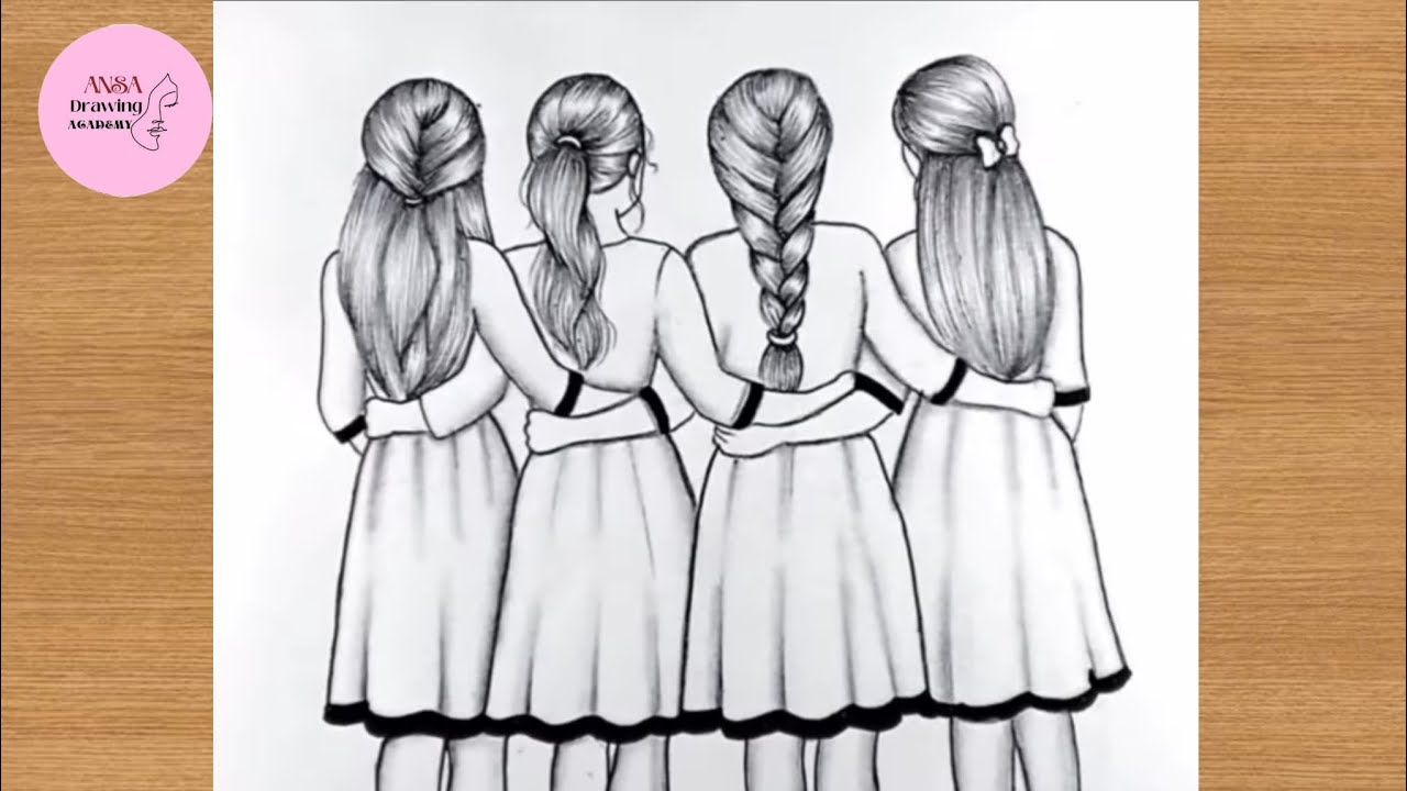 Four girl best friends /sisters drawing || best friends Drawing with ...