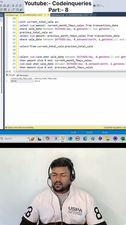 Write a query to Compare previous month and current month 7 days sale in SQL server. #database # ...