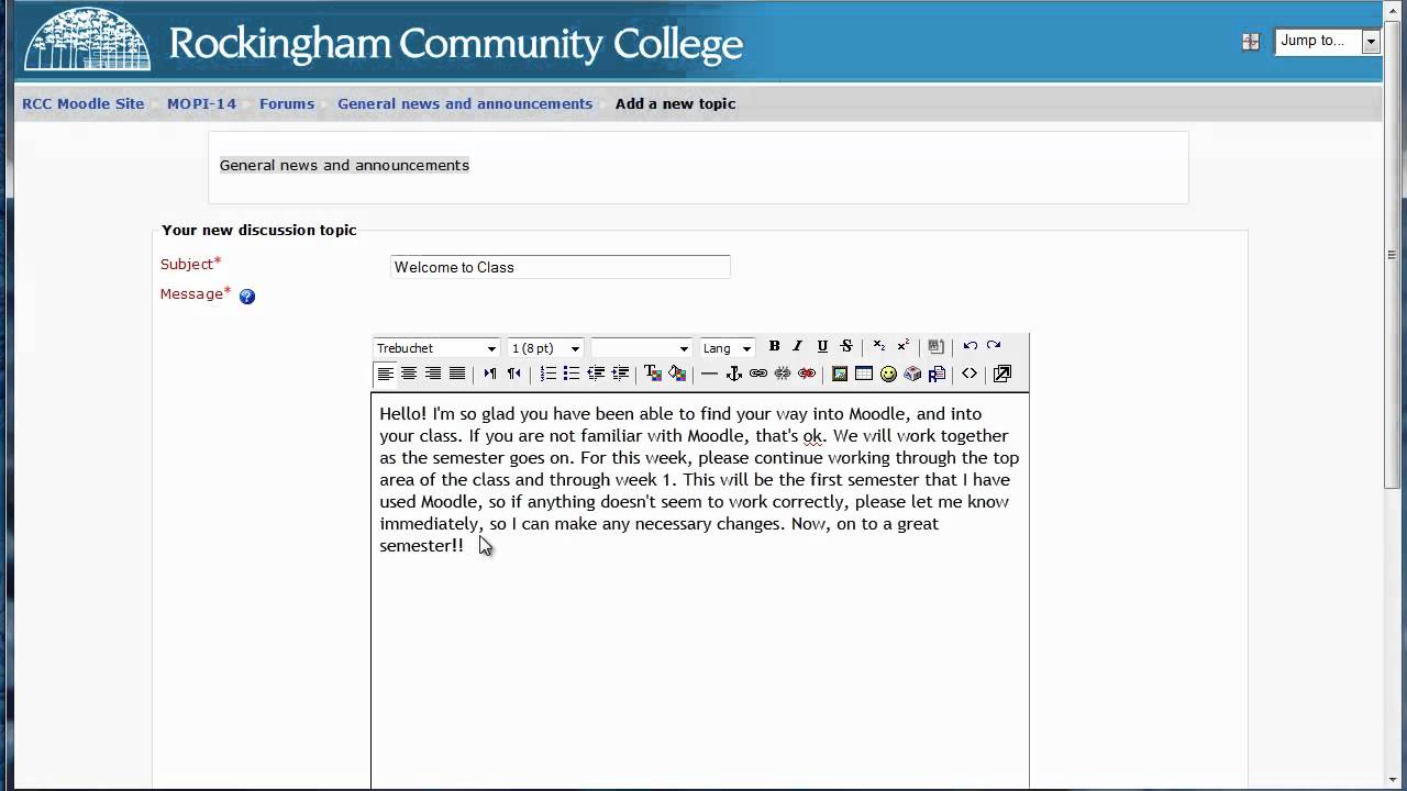 Creating a Welcome Announcement in Moodle - YouTube