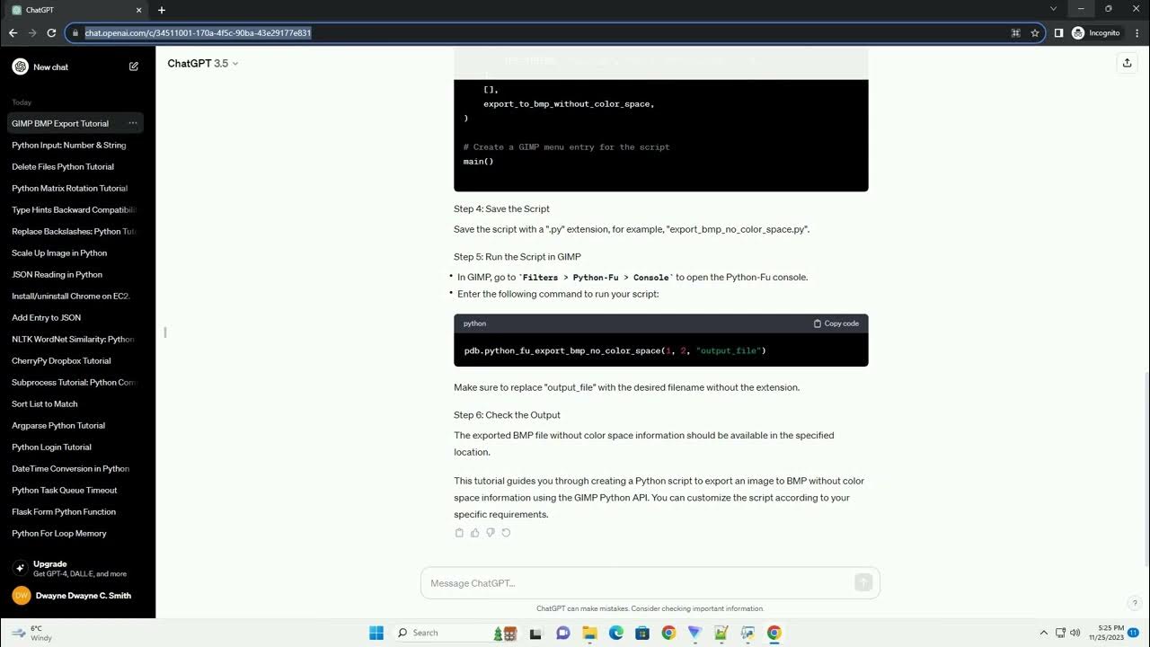 Gimp How to export an image to BMP without the color space information using a python script ...