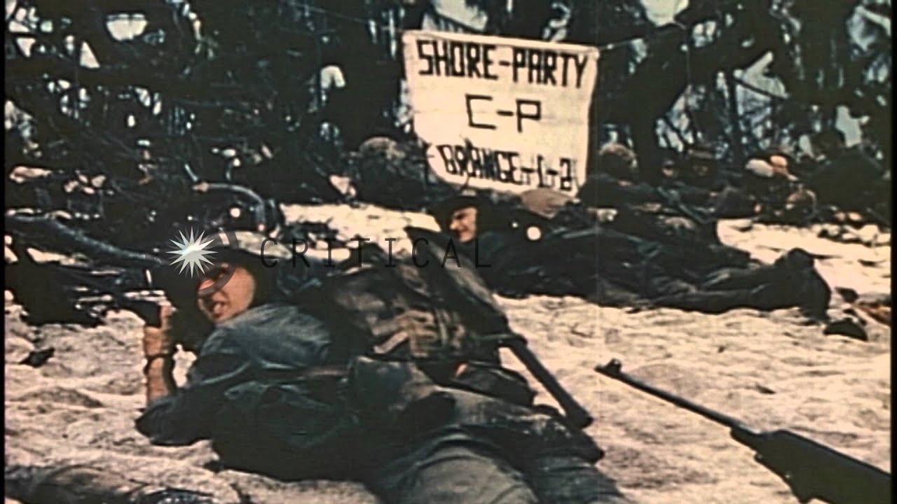 US Marines land at Peleliu Island, Palau during World War II. HD Stock ...