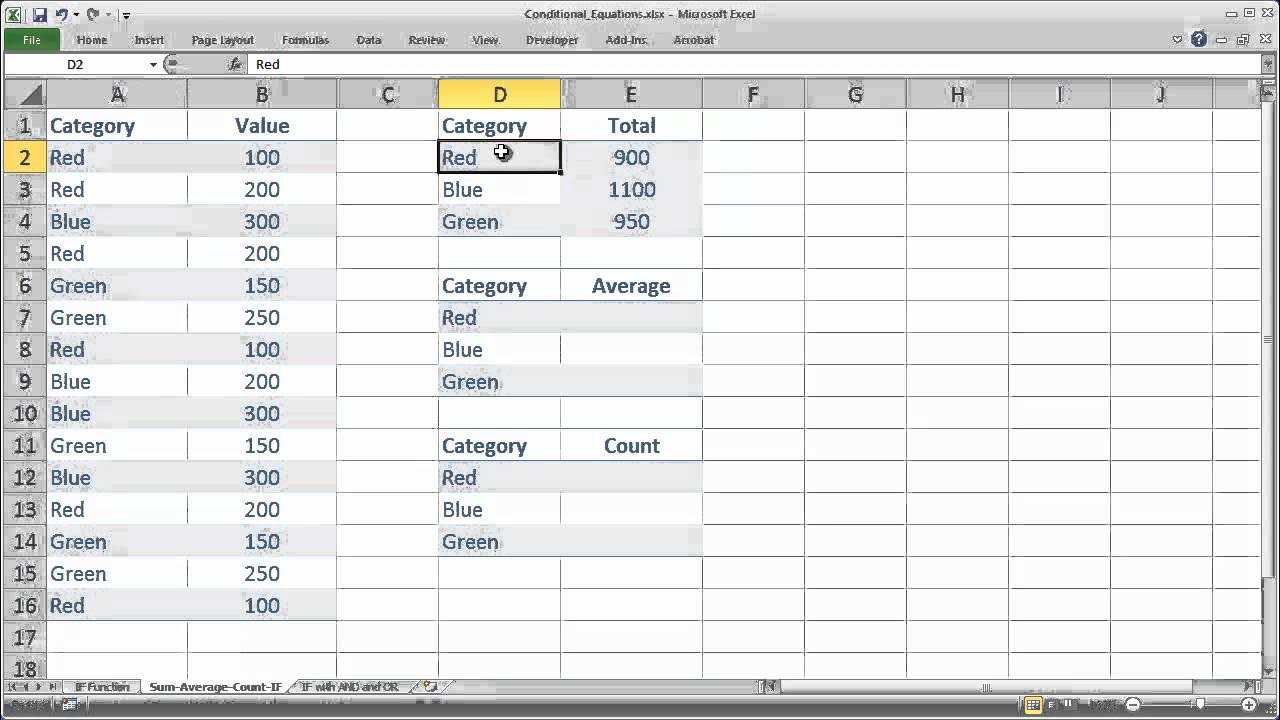 Using the SumIf, CountIf, and AverageIf Functions - YouTube