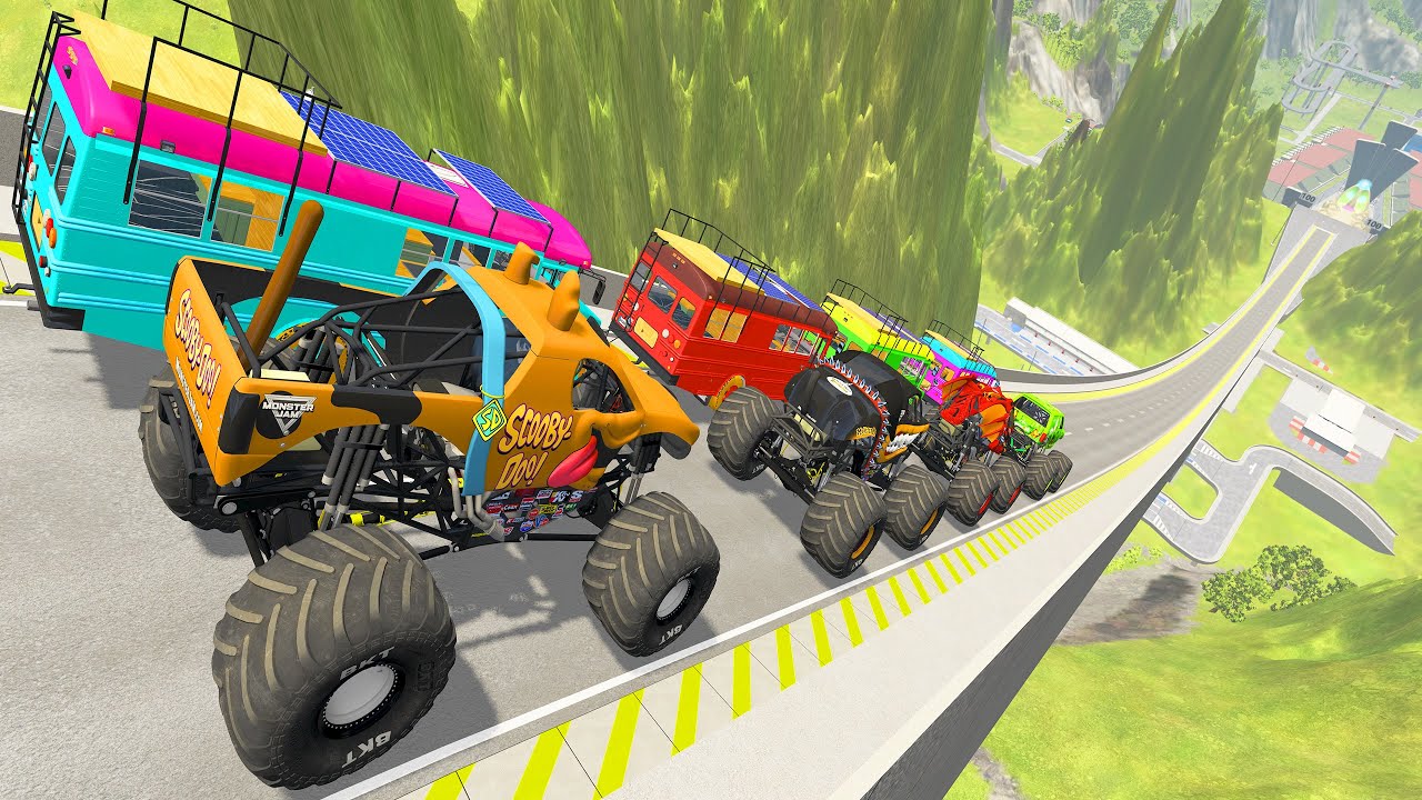 HT Gameplay Official #390 | School Bus & Monster Trucks High Speed ...