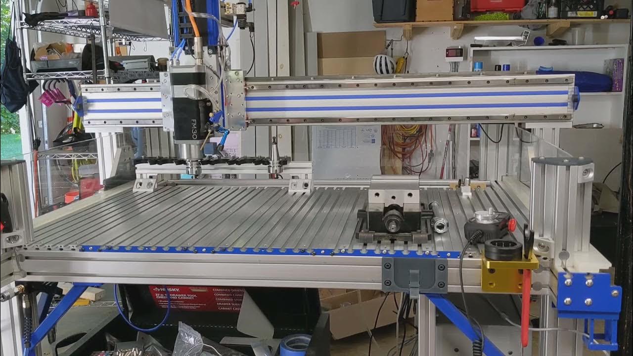CNC router + LinuxCNC + ATC spindle - first test - YouTube