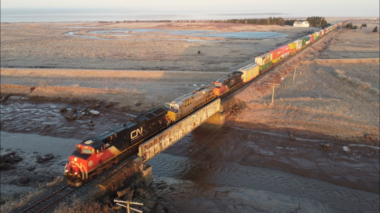 Huge Stack Train CN 120 w/Elly Style Power & DPU Crossing NB-NS Border ...