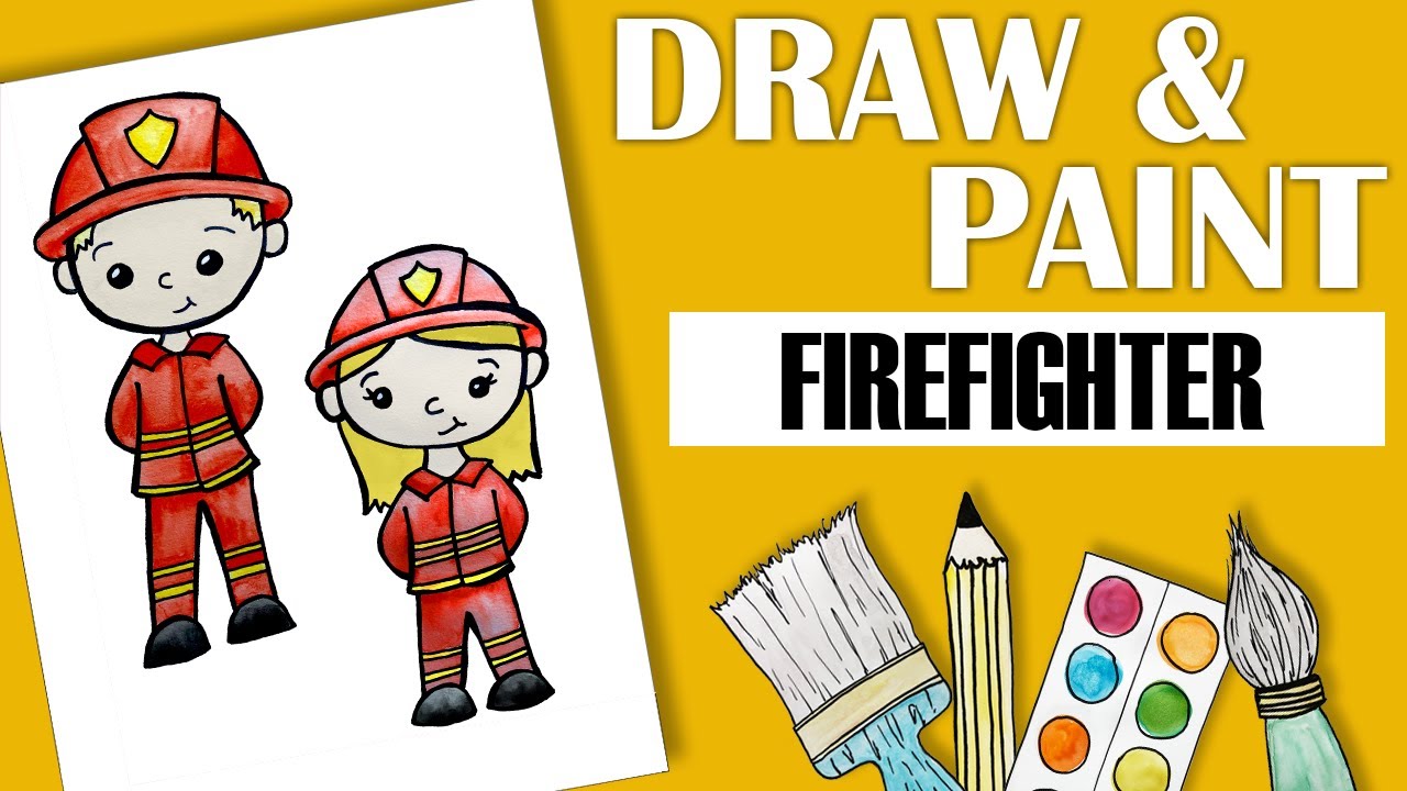 How to Draw and Paint a Firefighter using Watercolors for Kids or ...