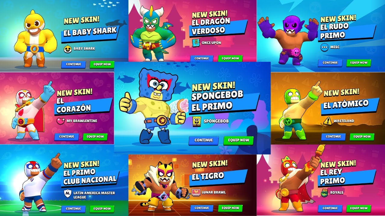 ALL El Primo Skins UNLOCK ANIMATION Including SPONGEBOB | Brawl Stars # ...