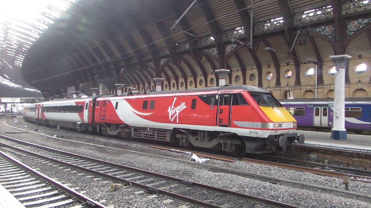 Virgin Trains East Coast class 91 Departure York for Edinburgh Waverley ...