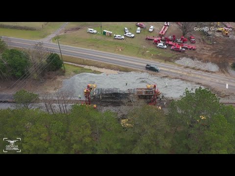 Drone video: Cleanup after Norfolk Southern train wreck - YouTube