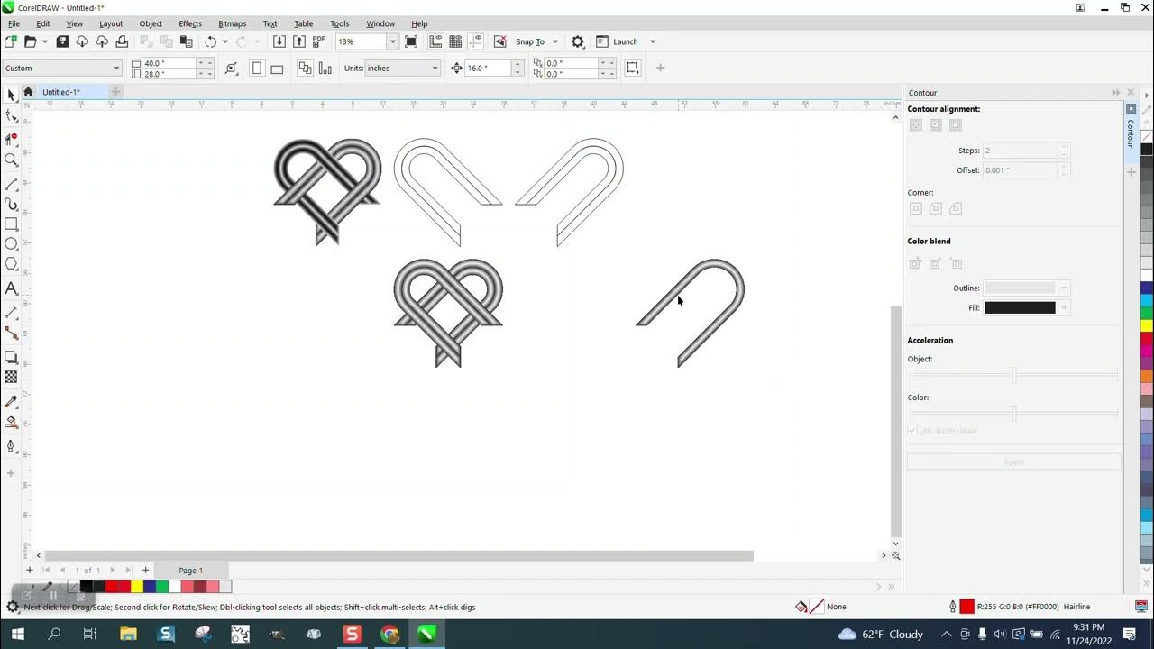 Corel Draw Tips & Tricks Heart shape and what can do Part 4 3D look - YouTube