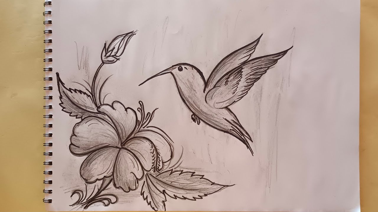how to draw a beautiful bird and flowers easy flowers and Bird drawing ...