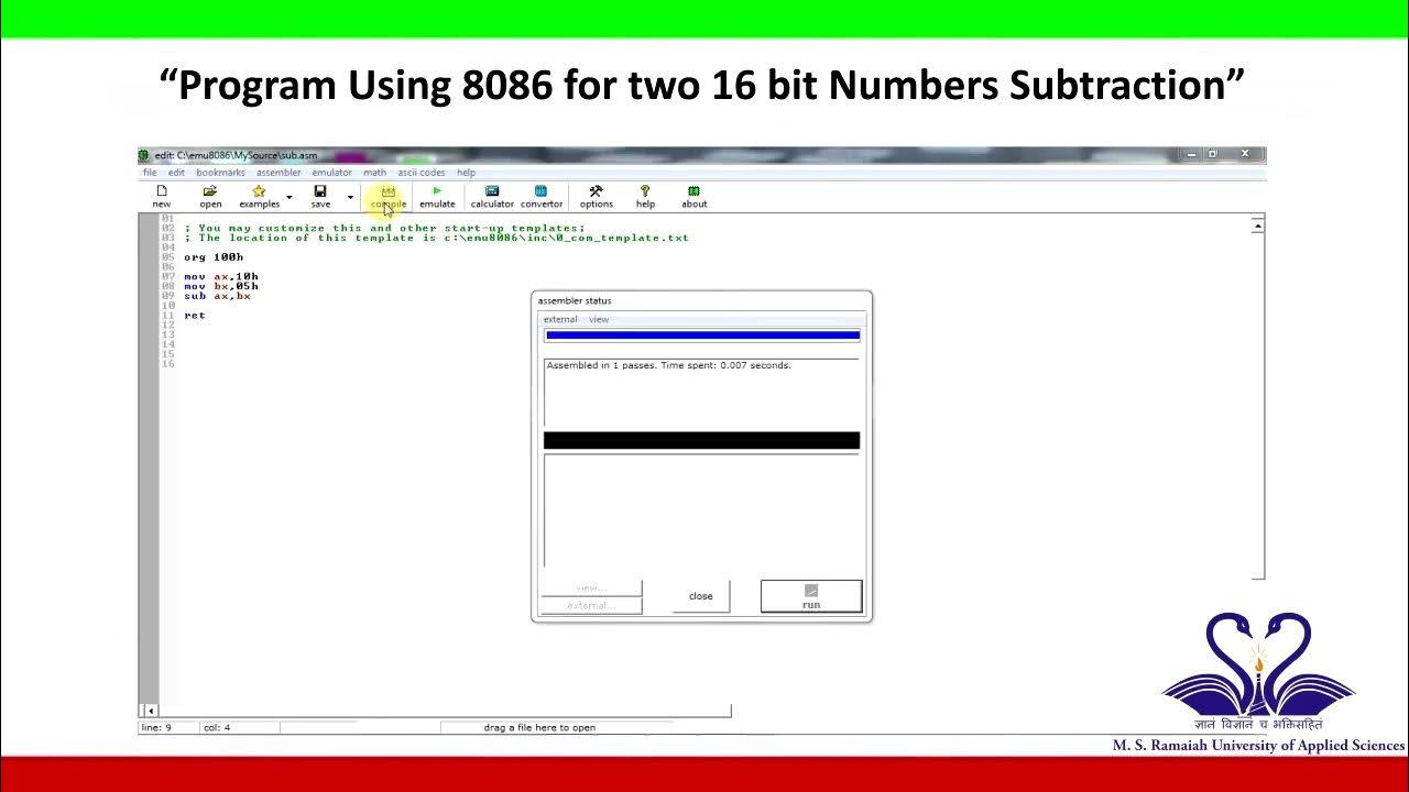 Program Using 8086 For Two 16 Bit Numbers Subtraction {L} - YouTube