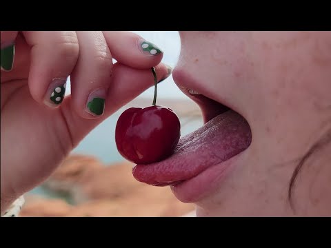 Giantess mouth - cherry tease!