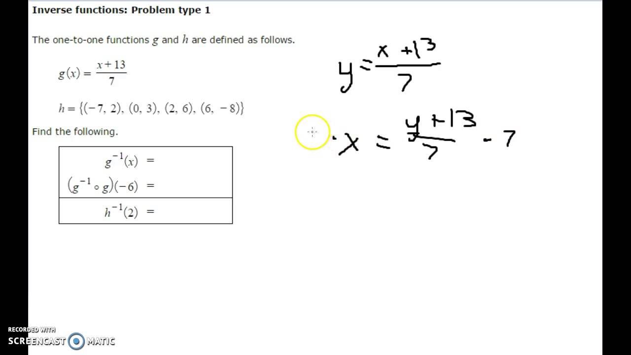 Inverse functions: Problem type 1 - YouTube