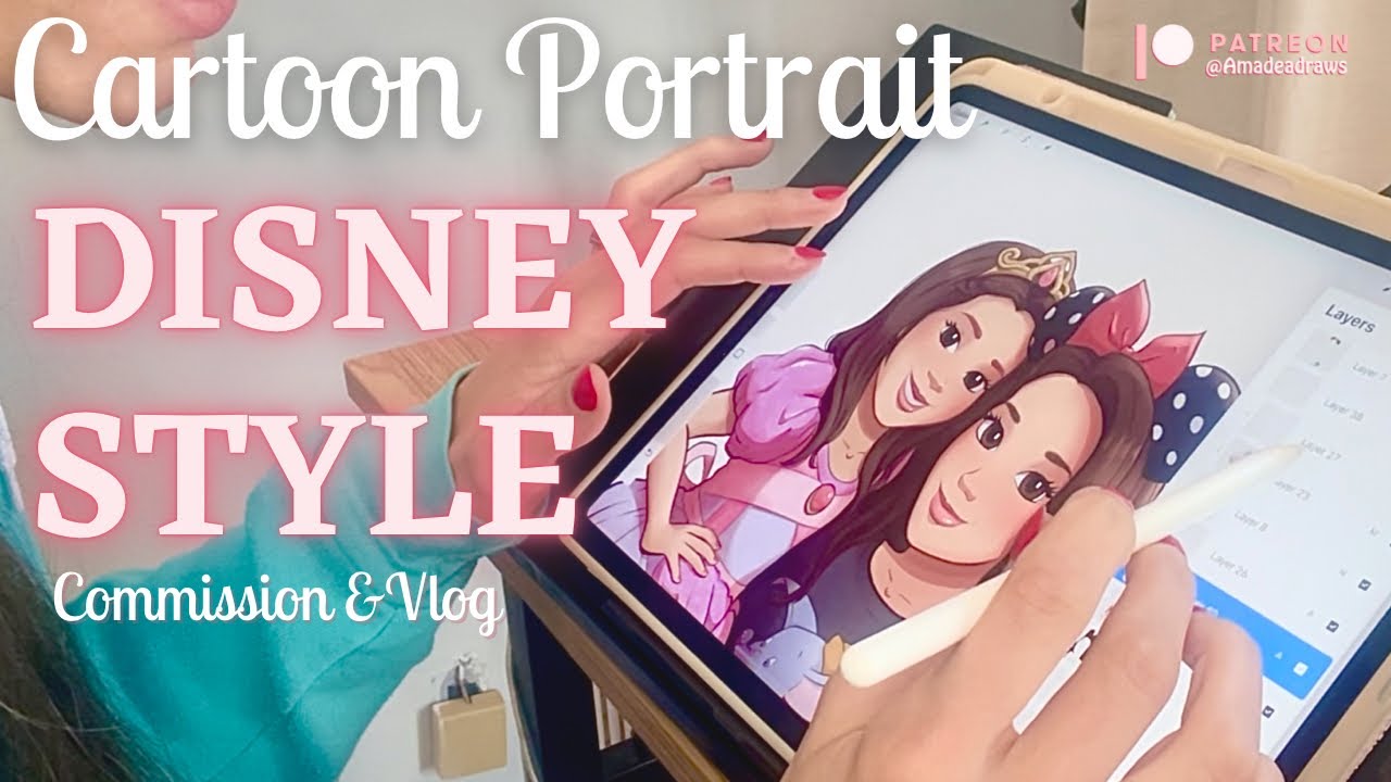 How I draw a cartoon style Disney Portrait - Vlog - YouTube