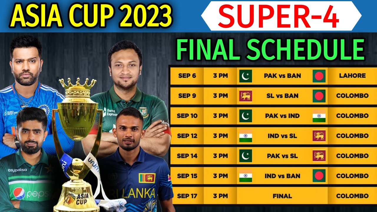 Asia Cup Cricket 2023 | Super -4 All Matches Final Schedule | Asia Cup ...