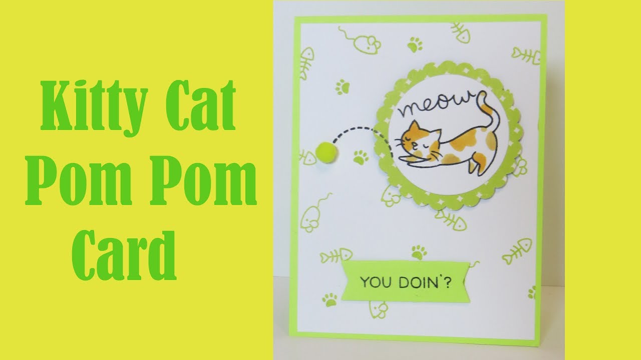 Kitty Cat Pom Pom Card Tutorial with Lawn Fawn Stamps - YouTube