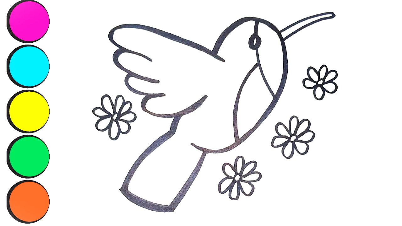 Hummingbird Drawing, Painting and Coloring for Kids, Toddlers | How to ...