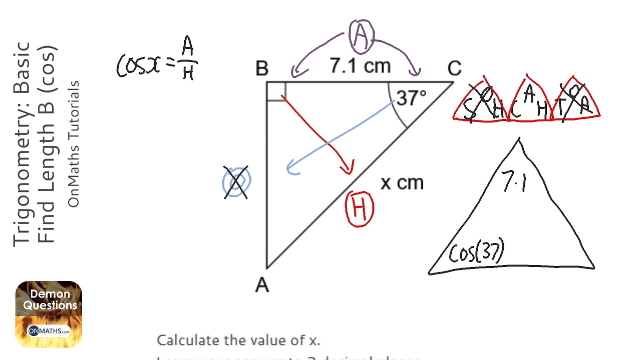 Trigonometry: Basic Find Length B (cos) (Grade 5) - OnMaths GCSE Maths ...