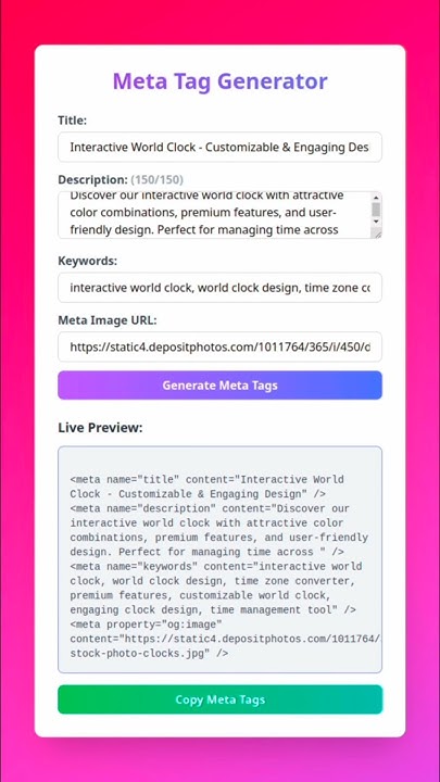 Meta Tag Generator with Live Preview | HTML, JavaScript & TailwindCSS #coding #meta #metatags # ...