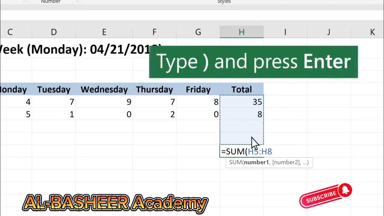 How to use SUM Function in Ms Excel || AL-BASHEER Academy #excel #myexceltutor #ms_office - YouTube
