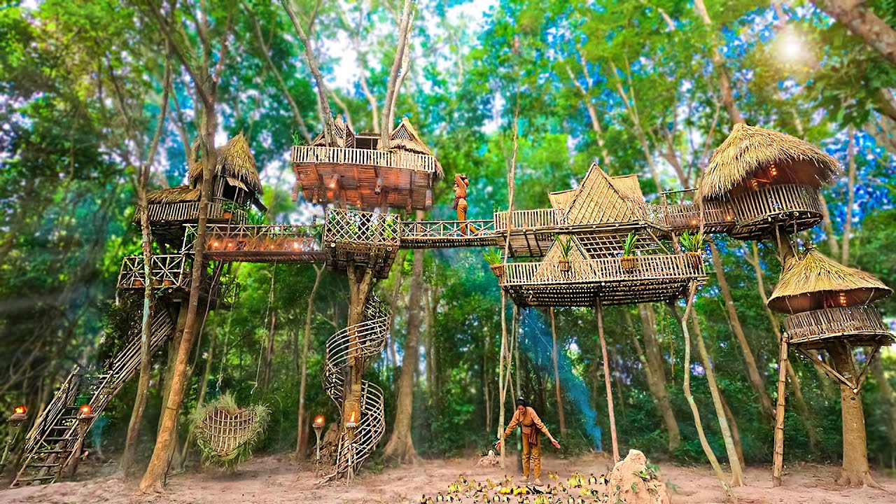 Build The Bamboo Bridge For My Beautiful Bamboo Treehouse Villa - YouTube
