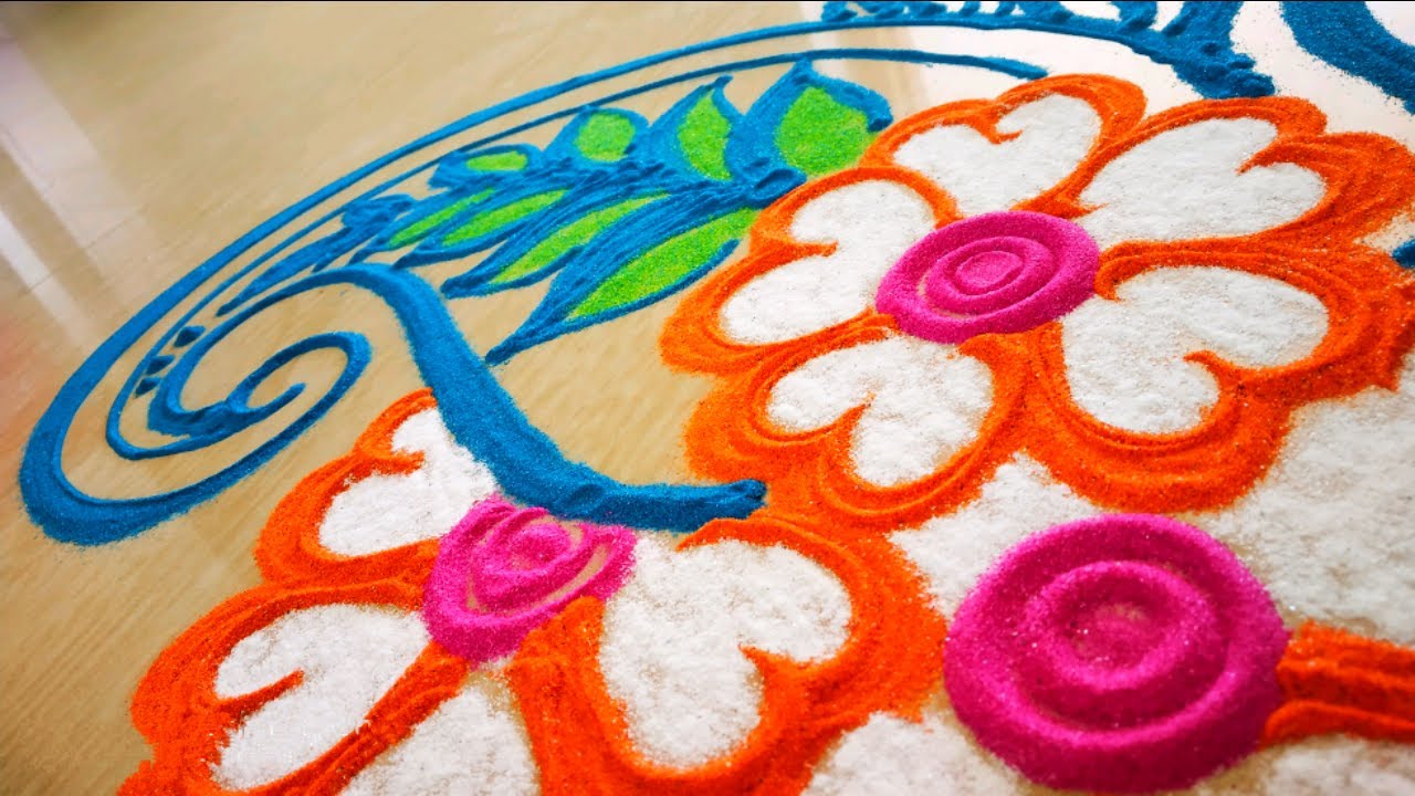 Traditional flower rangoli muggulu || Hibiscus 🌺 flower Kolam /Muggulu ...