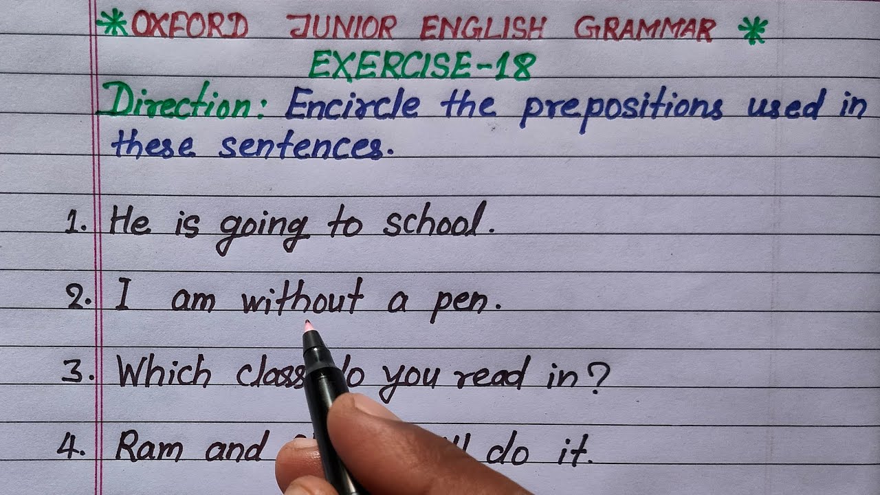 exercise 18 | oxford junior english grammar exercise 18 | prepositions ...