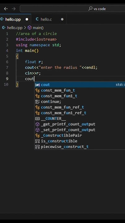 area of a circle in cpp #cpp #c #coding #programming #maths #vscode #shorts #codingshorts #area ...