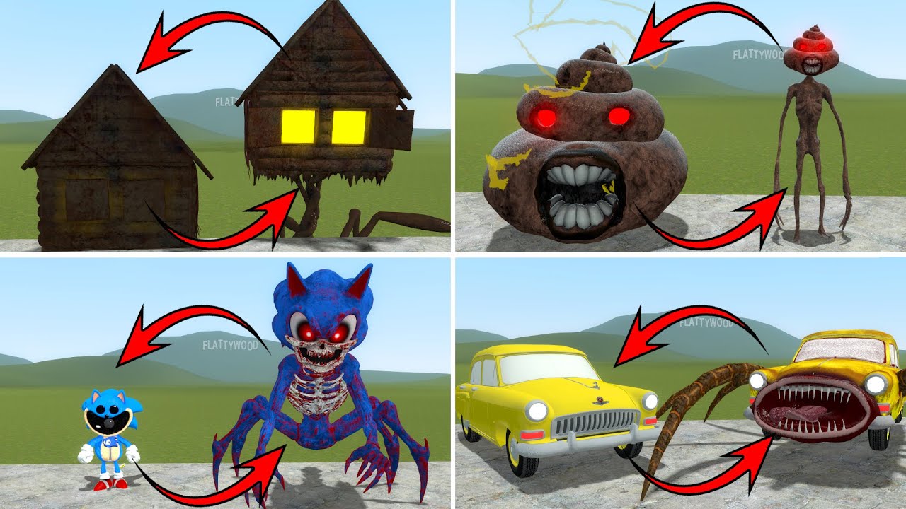 EVERYTHING TURNED INTO MONSTERS: HOUSE HEAD, SONIC, CAR EATER VS ALL ...
