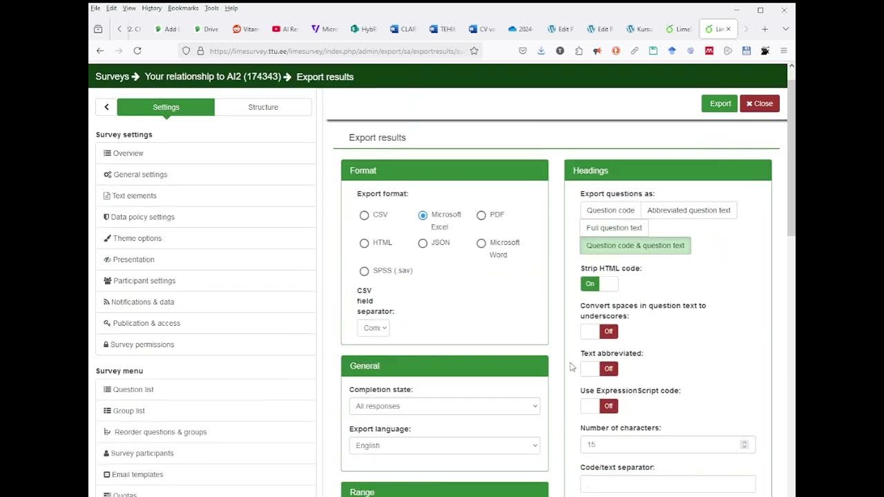 Limesurvey Exporting results as Excel file question codes - YouTube