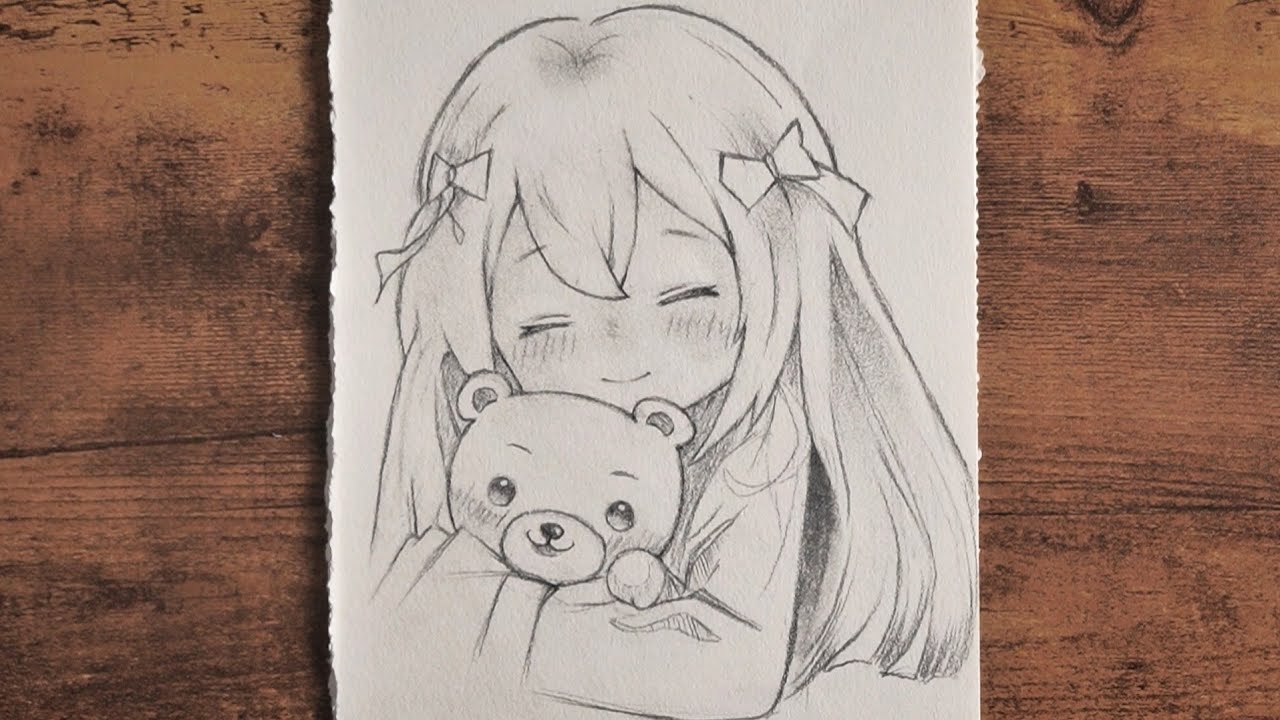 How to Draw Anime Girl with teddy bear | Anime Drawing Tutorial Step by ...