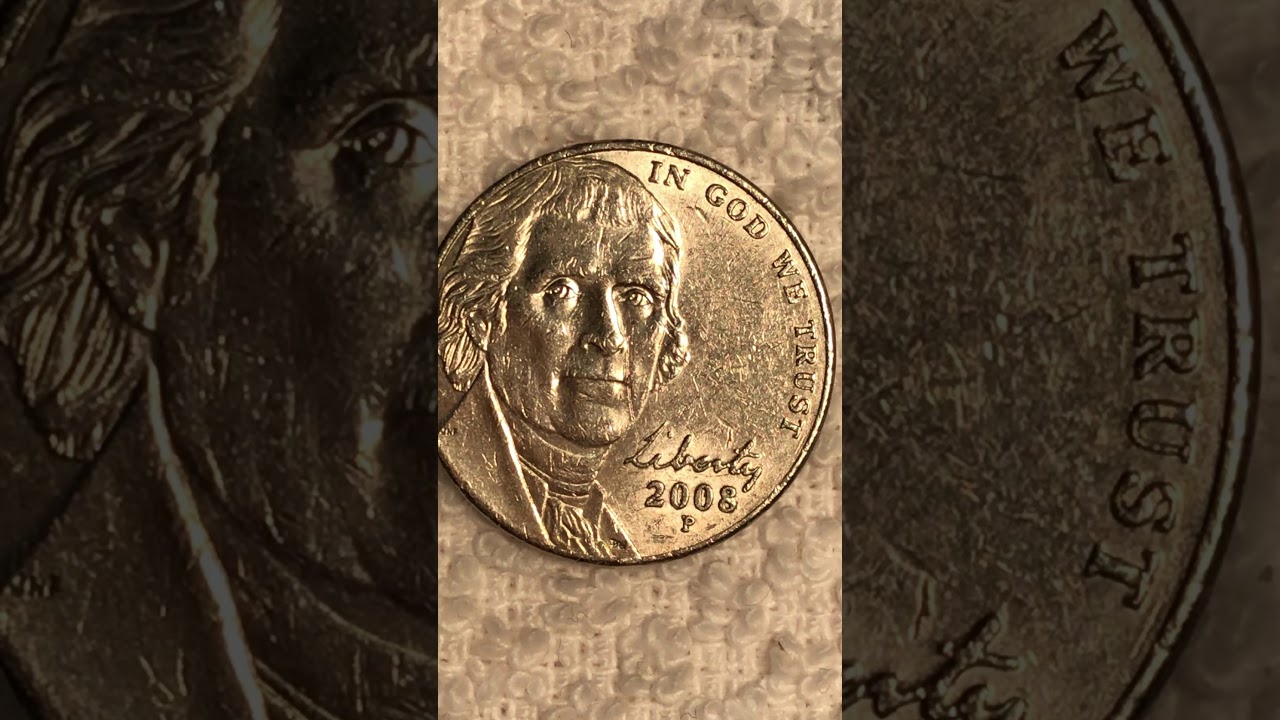 Jefferson 2008 Nickel face line error coin - YouTube