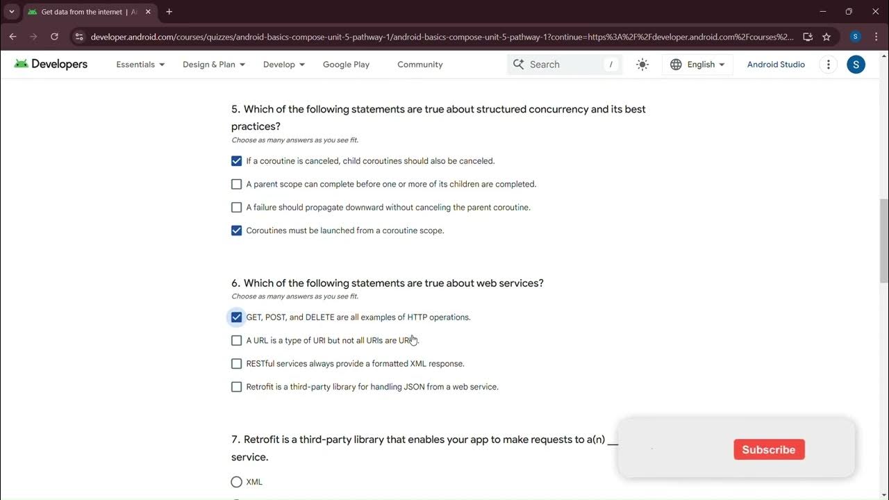 Unit - 5 Get data from the internet Quiz || Google Android Developers - YouTube