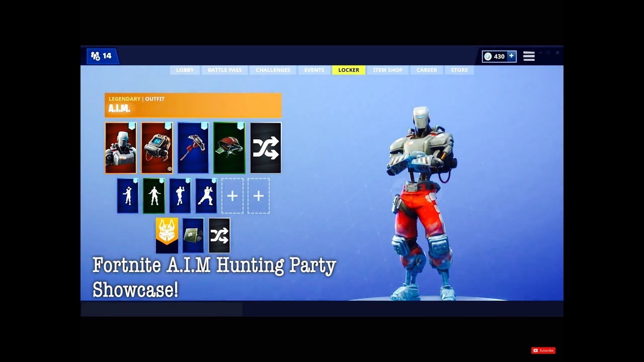 Fortnite Hunting Party (A.I.M) skin showcase with emotes - YouTube