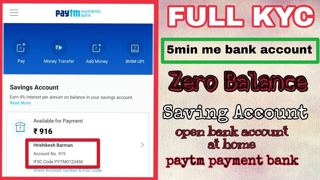 how to open paytm payments bank saving account | Full Aadhaar KYC ...