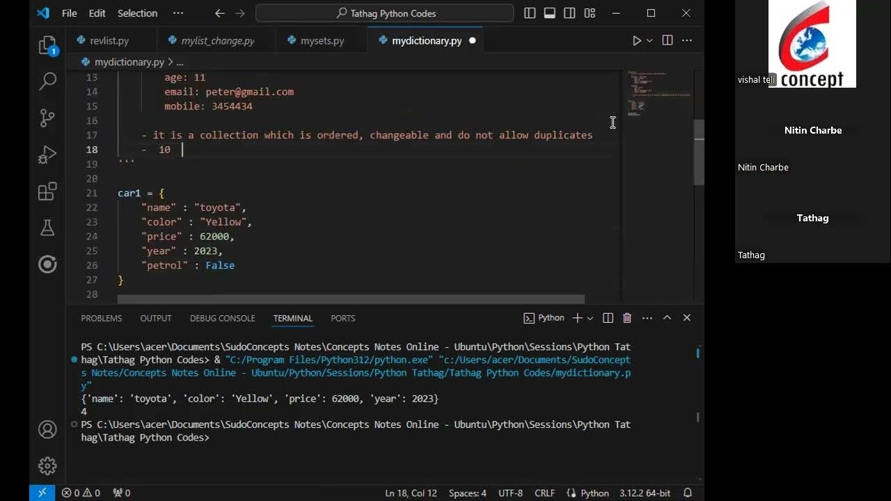 Day 15 - Python Dictionary - keys, values, access, modify - YouTube