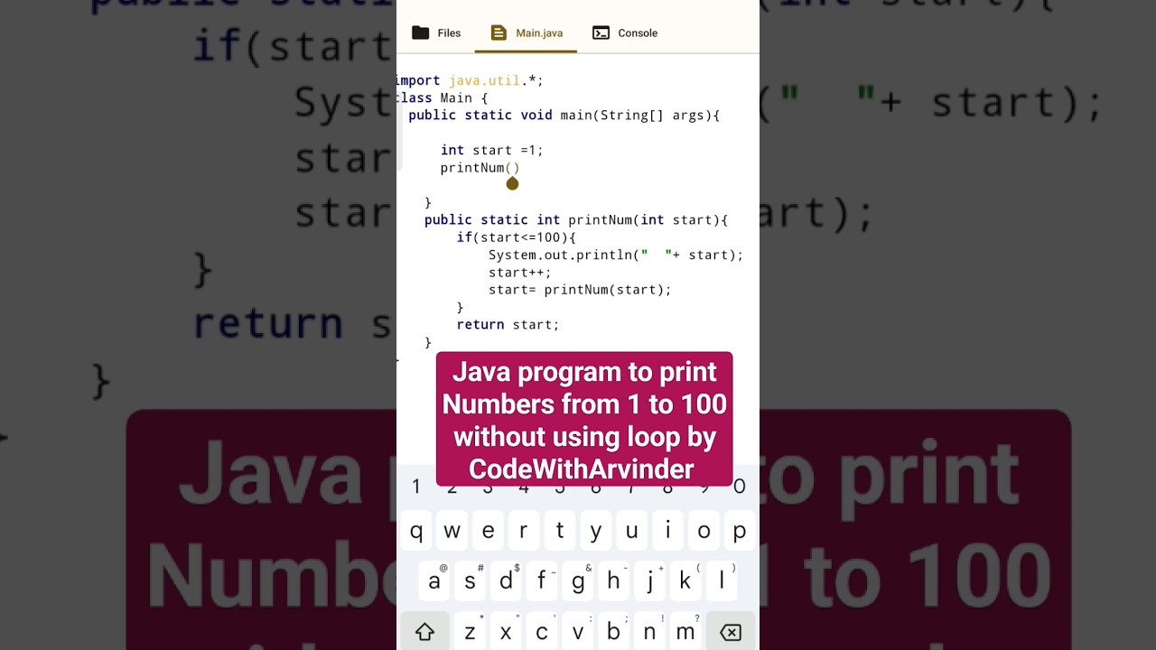 Java Program To Print Numbers Without Using Loop shorts YouTube Java Program To Print Numbers Without Using Loop shorts YouTube