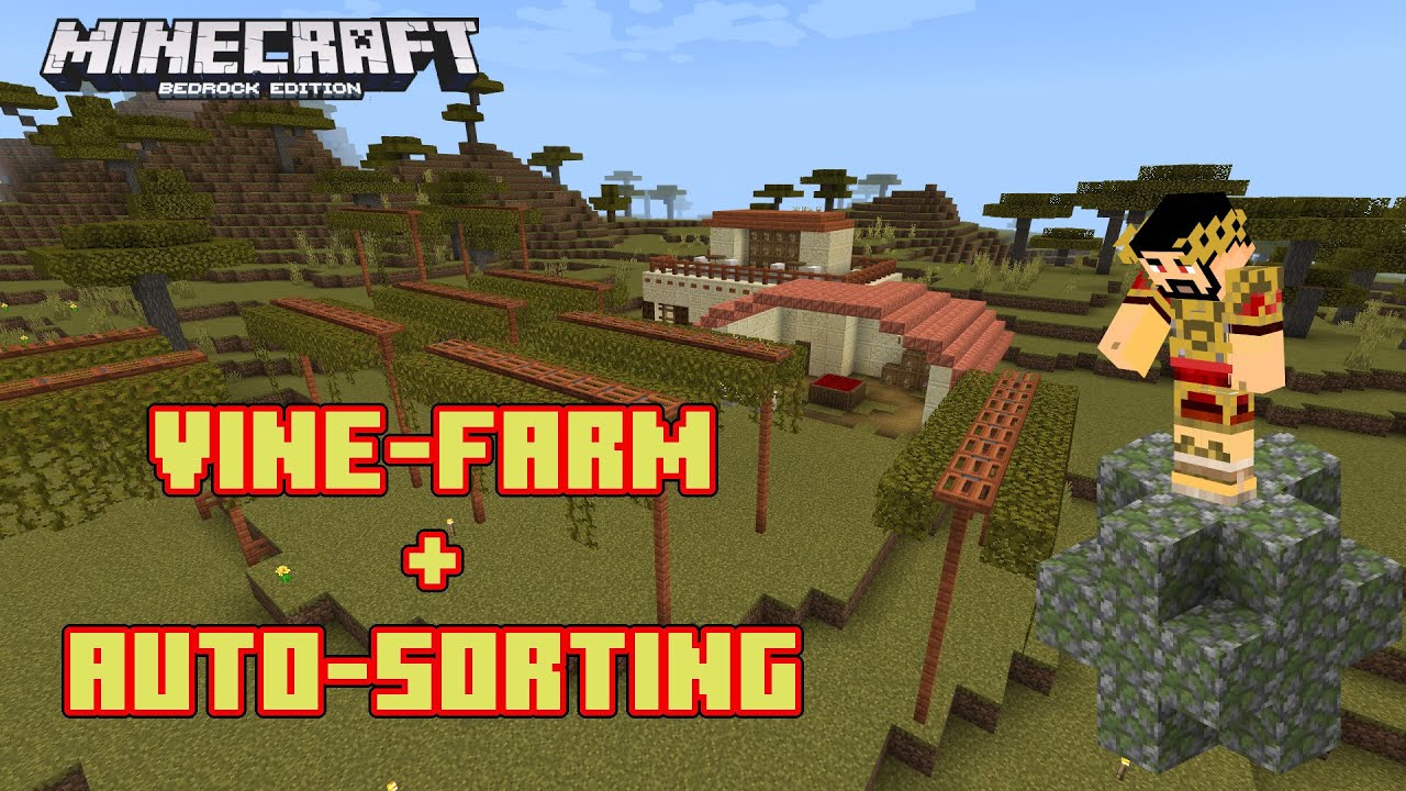 Vine Farm, Auto-Sorting and More Gold Farm - Minecraft Bedrock ...