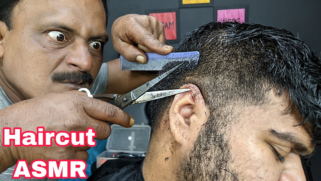 Only Scissor ASMR Haircut | Big Eyes Barber Haircut And Neck Cracking ...