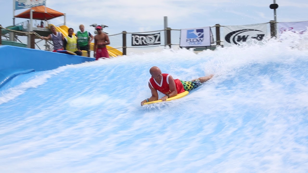 Shaun Hancock Bodyboard tricks on the Flow Rider Flow Tour contest surf ...