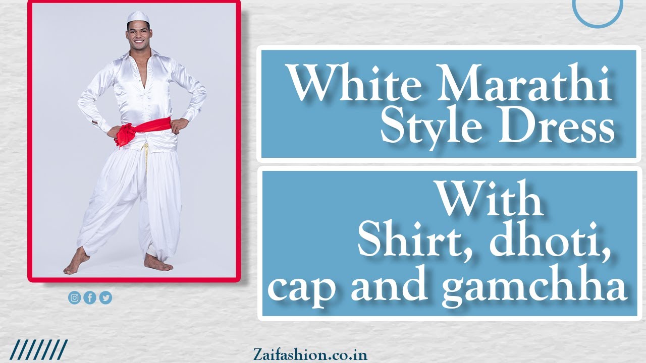 White marathi style shirt, dhoti, cap and gamchha | Designed by Zai ...