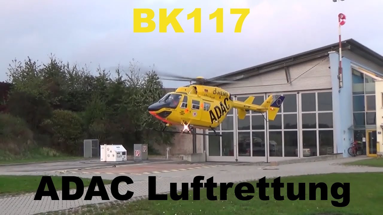 ADAC Air rescue BK117 engine start takeoff and landing Christoph 32 ...