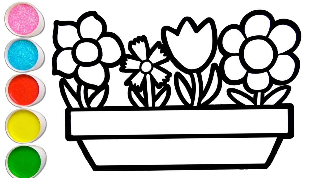 Flowers pot drawing,painting and coloring,for kids toddlers,How to draw ...