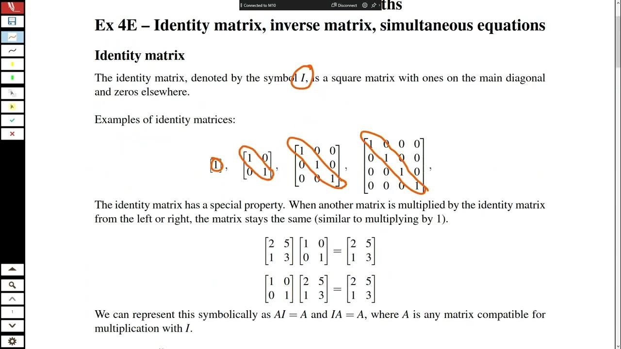 Year 11 General Maths 4E Identity matrices, inverse matrices and ...