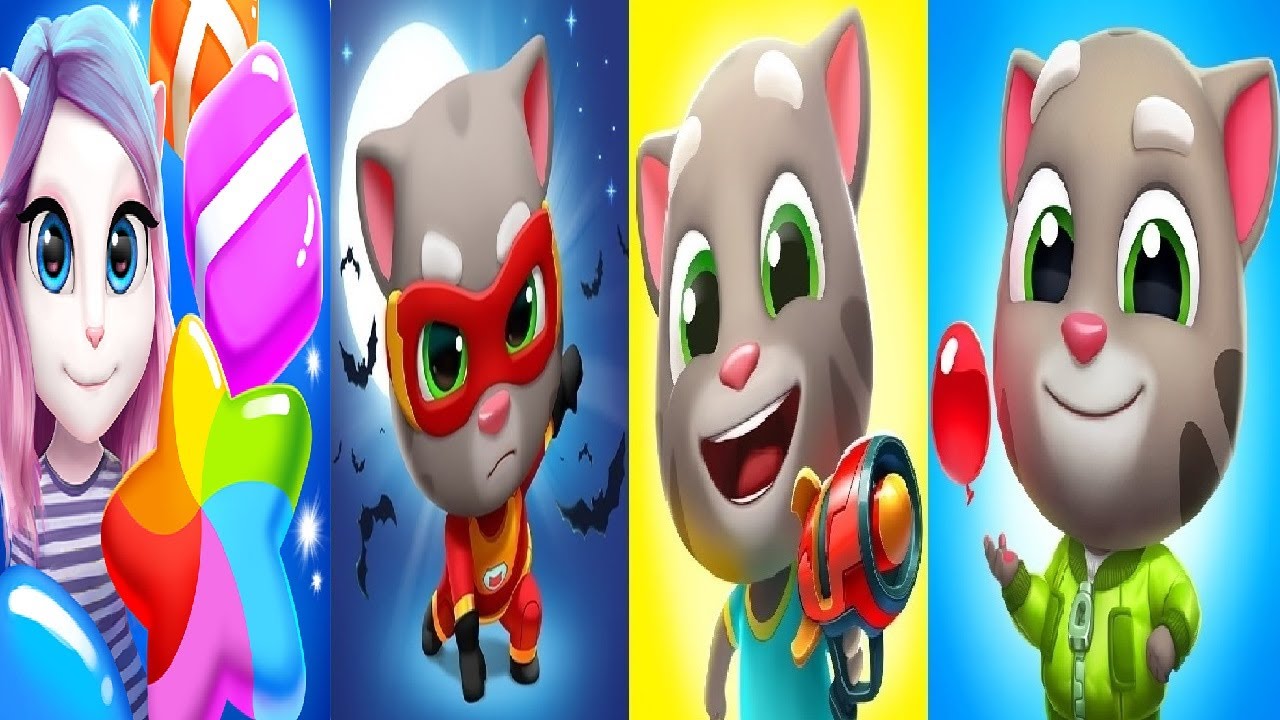 Talking Tom Blast Park VS TALKING ANGELA color splash Talking Tom Hero ...